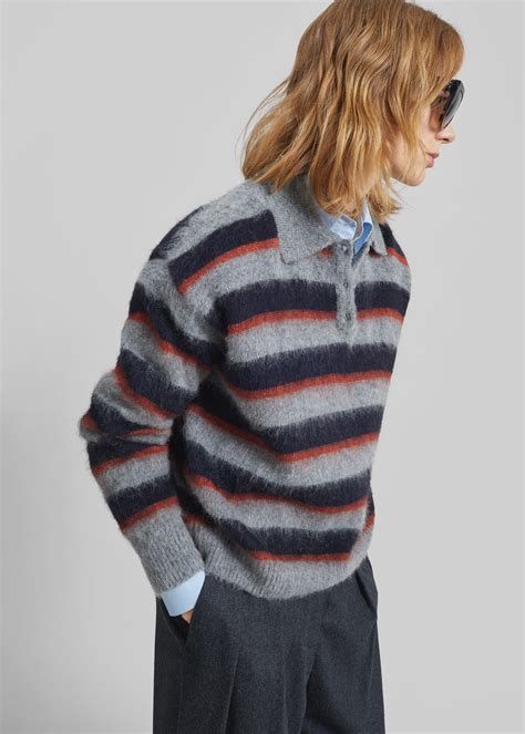 Sorlia Mohair Polo Sweater Grey Multi Stripe The Frankie Shop