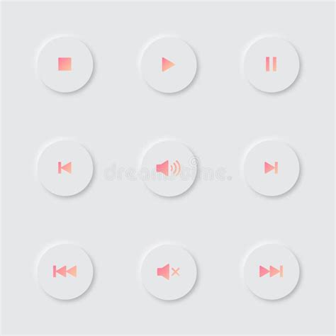 Vector Audio Player Control Button Musik Gradient Set With Neomorphism