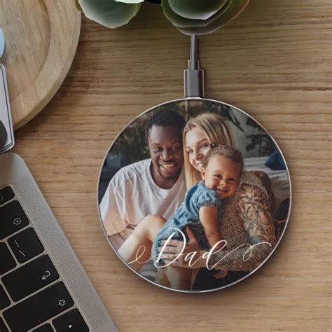 Minimal Elegant Script Personalized Dad Photo Wireless Charger Zazzle