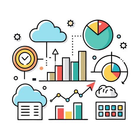 Colorful Data Analytics Illustration With Charts Graphs And Cloud Computing Symbols Premium Ai