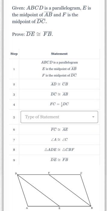 solved fill in the missing statement and reason of the proof