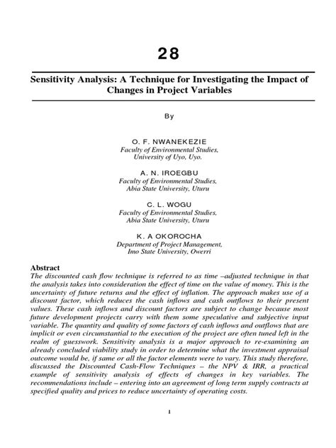 sensitivity analysis pdf internal rate of return net present value