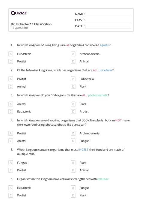 Plant Classification Worksheet