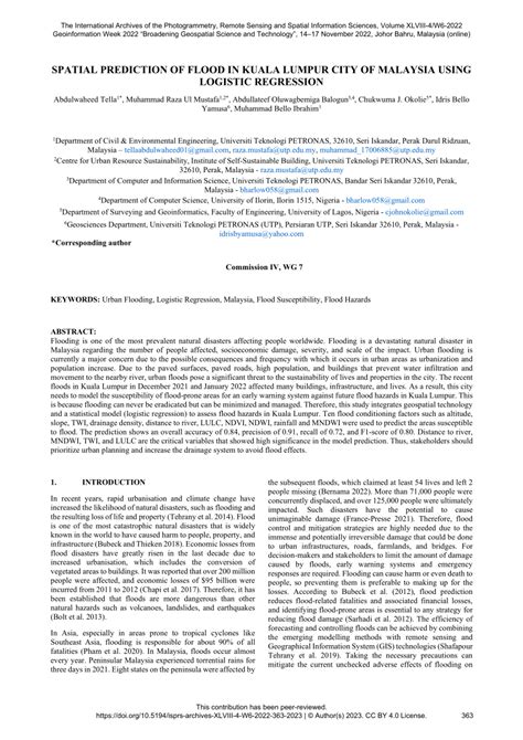pdf spatial prediction of flood in kuala lumpur city of malaysia