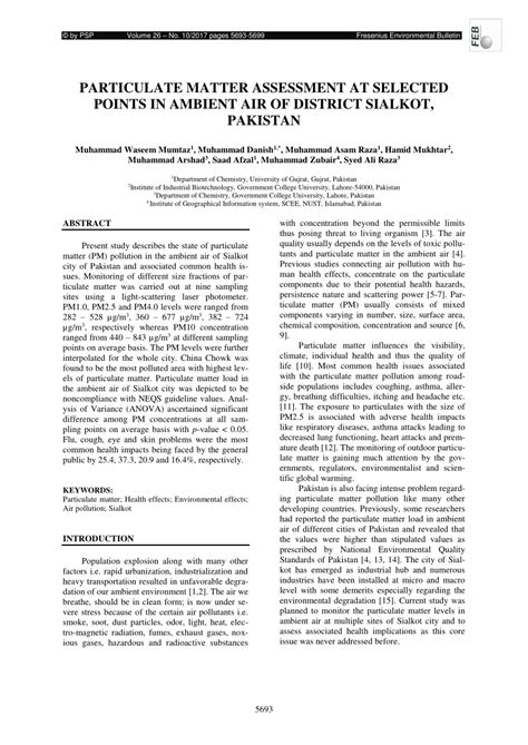 Pdf Particulate Matter Assessment At Selected Points In Ambient Air