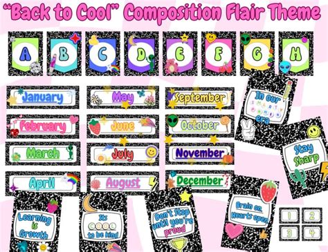 Back To Cool Composition Flair Themed Classroom Decor Pack By