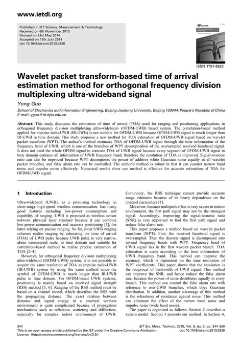 pdf wavelet packet transform based time of arrival estimation method