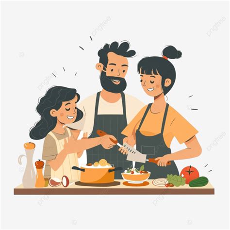 함께 요리하는 가족 플랫 컬러 만화 평면 디자인 요리하다 Png 일러스트 및 이미지 에 대한 무료 다운로드 Pngtree