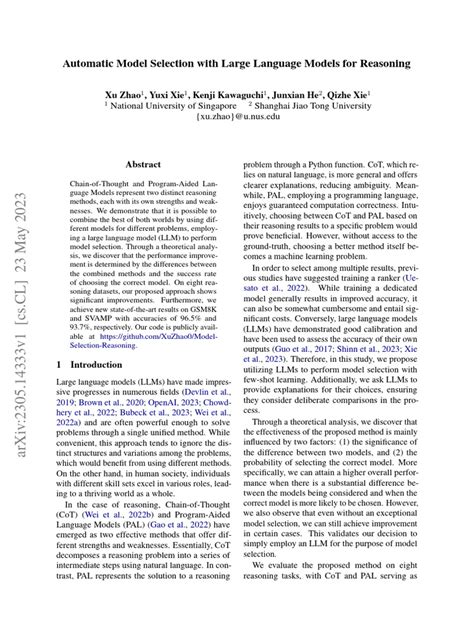 Automatic Model Selection With Large Language Models For Reasoning