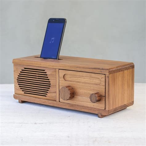 Teak Wood Phone Speaker Shaped Like A Vintage Radio ‘vintage Radio