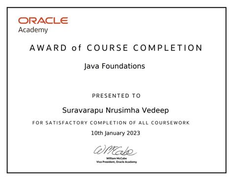 S Nrusimha Vedeep On Linkedin Oraclejavacertification Professionalachievement Javaprogramming