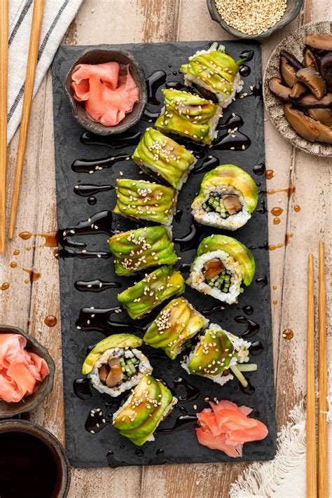Vegan Caterpillar Sushi Roll With An Avocado Topping • Vegan Everytime