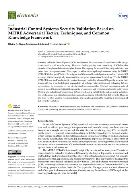 pdf industrial control systems security validation based on mitre