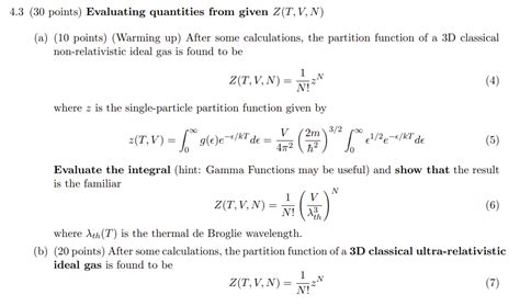 Solved (30 points) Evaluating quantities from given Z(T,V,N) | Chegg.com