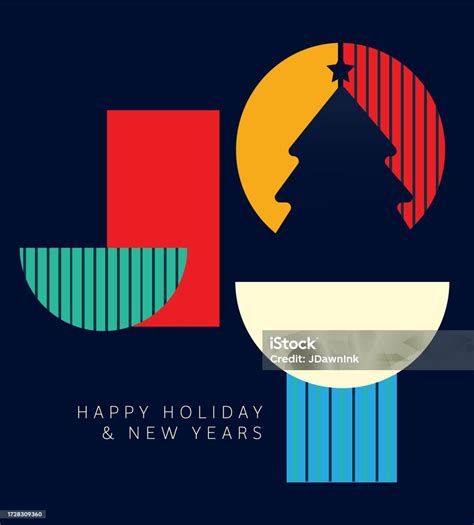 기쁨 해피 휴일 새해 추상 기하학적 모자이크 글자 나무 인사말 카드 플랫 디자인 템플릿 개체 그룹에 대한 스톡 벡터 아트 및 기타 이미지 개체 그룹 기하 도형 녹색