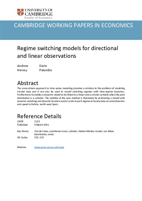 Pdf Regime Switching Models For Directional And Linear Observations