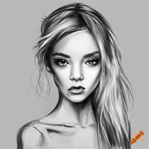 Beautiful Girl Drawing In Black And White With A Pencil On Craiyon