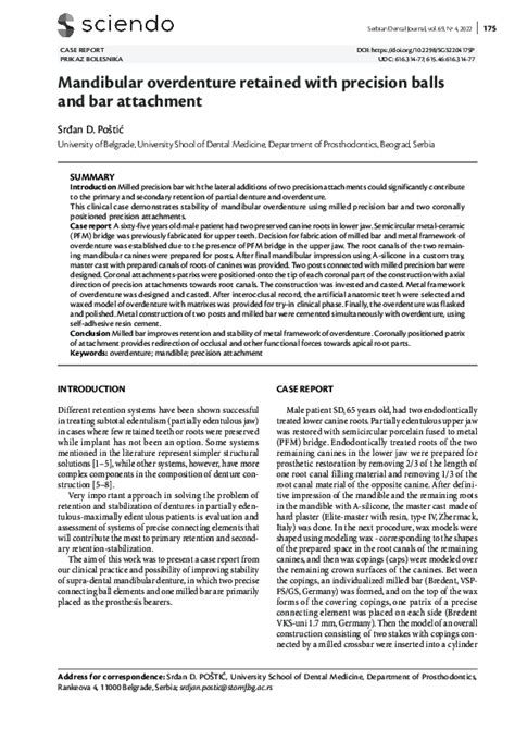 Pdf Mandibular Overdenture Retained With Precision Balls And Bar Attachment