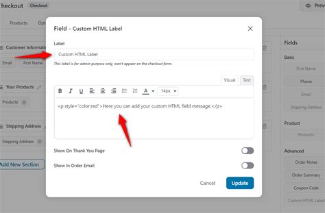 Add Custom Html Field To Display Custom Text Funnelkit