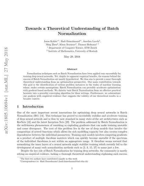 PDF Towards A Theoretical Understanding Of Batch Normalization