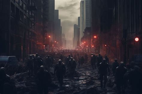 Zombie Apocalypse A Cityscape Invaded By Zombies Stock Illustration