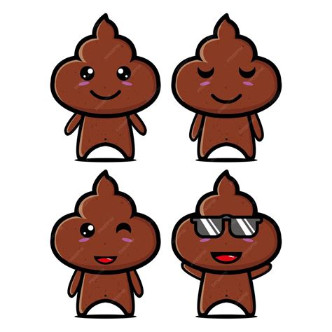 흰색 배경에 고립 된 귀여운 똥 마스코트 디자인의 컬렉션을 설정 프리미엄 벡터