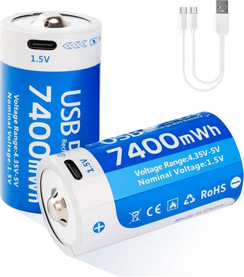 Insziii Rechargeable D Batteries 4 Pack 7400mwh Long