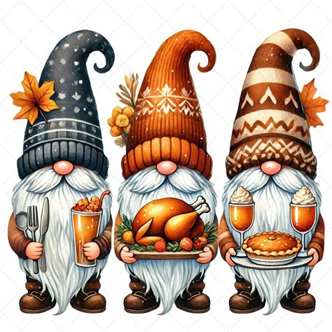 Thanksgiving Gnomes Clipart Png Three Festive Gnomes With Turkey