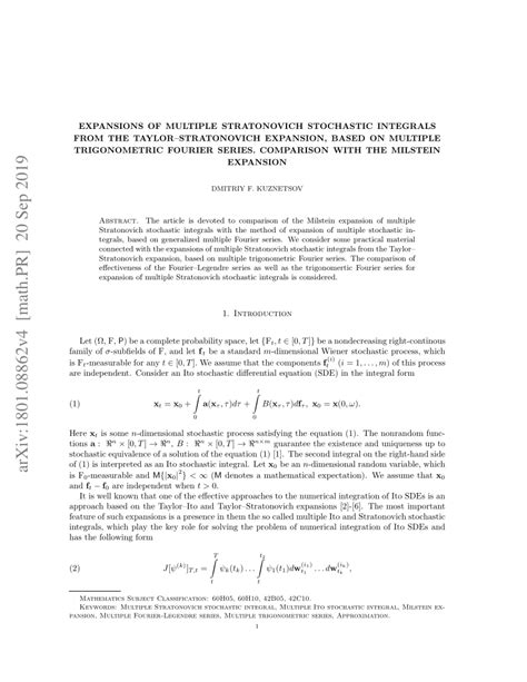 Pdf Kuznetsov D F Expansions Of Multiple Stratonovich Stochastic Integrals From The Taylor