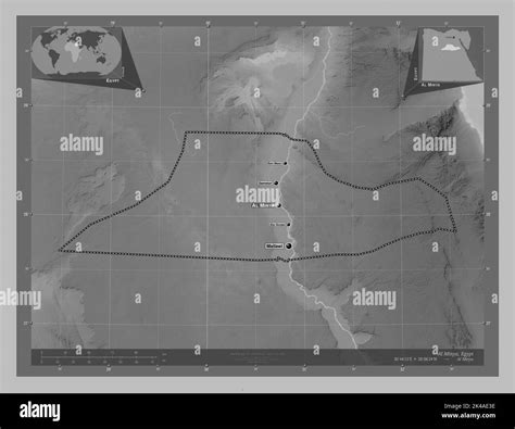 Al Minya Governorate Of Egypt Grayscale Elevation Map With Lakes And