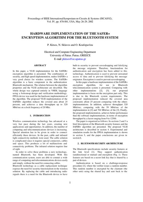 pdf hardware implementation of the safer encryption algorithm for