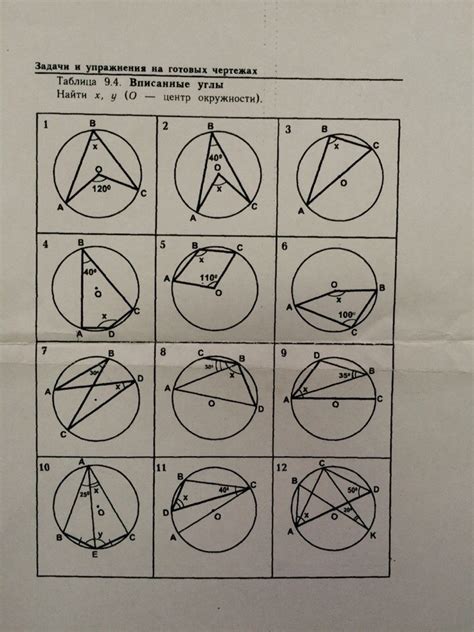 Центральные и вписанные углы 8 класс задачи на готовых чертежах с ответами