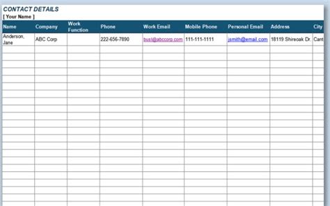 Phone List Template Excel
