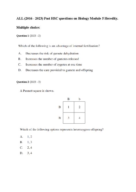 ALL PAST HSC MOD Qs ALL Past HSC Questions On Biology Module