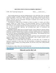 Lorelei Sexton GEOL 1041 Lab 3 Spring 2020 Docx IDENTIFICATION OF ROCK FORMING MINERALS GEOL