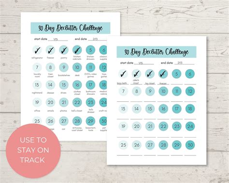 Editable Instant Download Printable 30 Day Declutter Challenge Tracker Template Letter Size