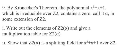 Solved 9 By Kroneckers Theorem The Polynomial X3x1