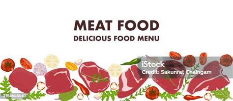 음식 고기 그림 스테이크 요리 및 정육점 또는 스테이크 하우스 메뉴의 벡터 만화 그림 굽기에 사용합니다 Steakhouse에 대한 스톡 벡터 아트 및 기타 이미지 Istock