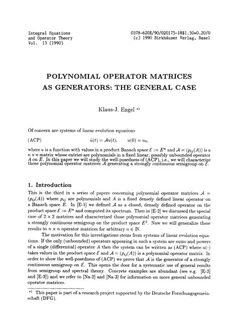 Pdf Polynomial Operator Matrices As Generators The General Case