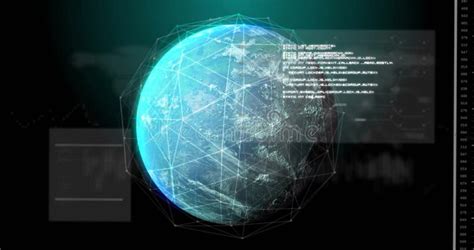 Holographic Earth Globe Rotating In 3d Interface Showing Wireframe Network And Data Panels