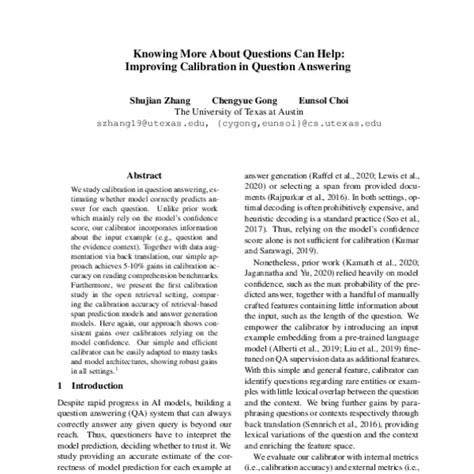 Knowing More About Questions Can Help Improving Calibration In Question Answering Acl Anthology