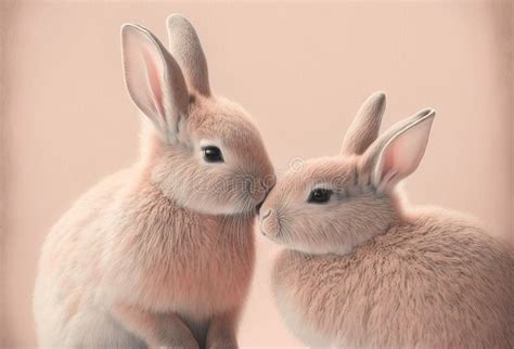 Cute Bunny Rabbits Kissing Easter And Valentines Day Concept Stock