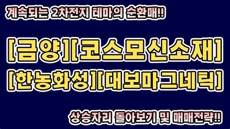 강원에너지 30 계속되는 2차전지 테마의 순환매 금양 코스모신소재 한농화성 대보마그네틱 하이드로리튬
