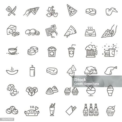 패스트 푸드 벡터 윤곽선 아이콘 세트입니다 요리 벡터 컬렉션 건강에 좋지 않은 음식에 대한 스톡 벡터 아트 및 기타 이미지