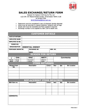 Fillable Online SALES EXCHANGE RETURN FORM Fax Email Print PdfFiller