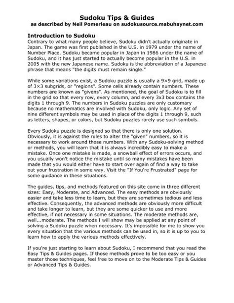 Sudoku Tips Guides PDF Sudoku Source