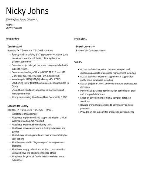 Dba Oracle Resume Samples Velvet Jobs