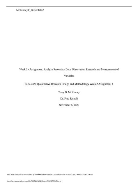 Bus 7320 Week 2 Assignment Analyze Secondary Data Observation Research