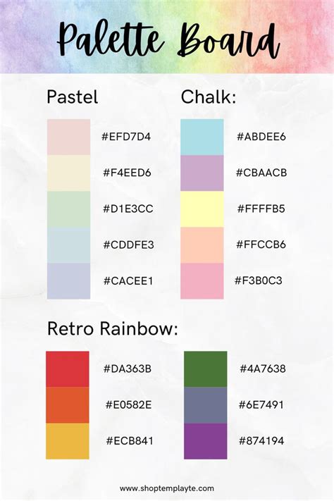 Rainbow Palette Board Pastel Hex Codes Rainbow Palette Hex Color Palette Color Schemes