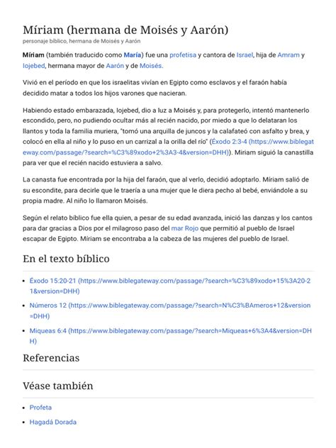 Míriam Hermana De Moisés Y Aarón Wikipedia La Enciclopedia Libre Pdf Miriam Moisés